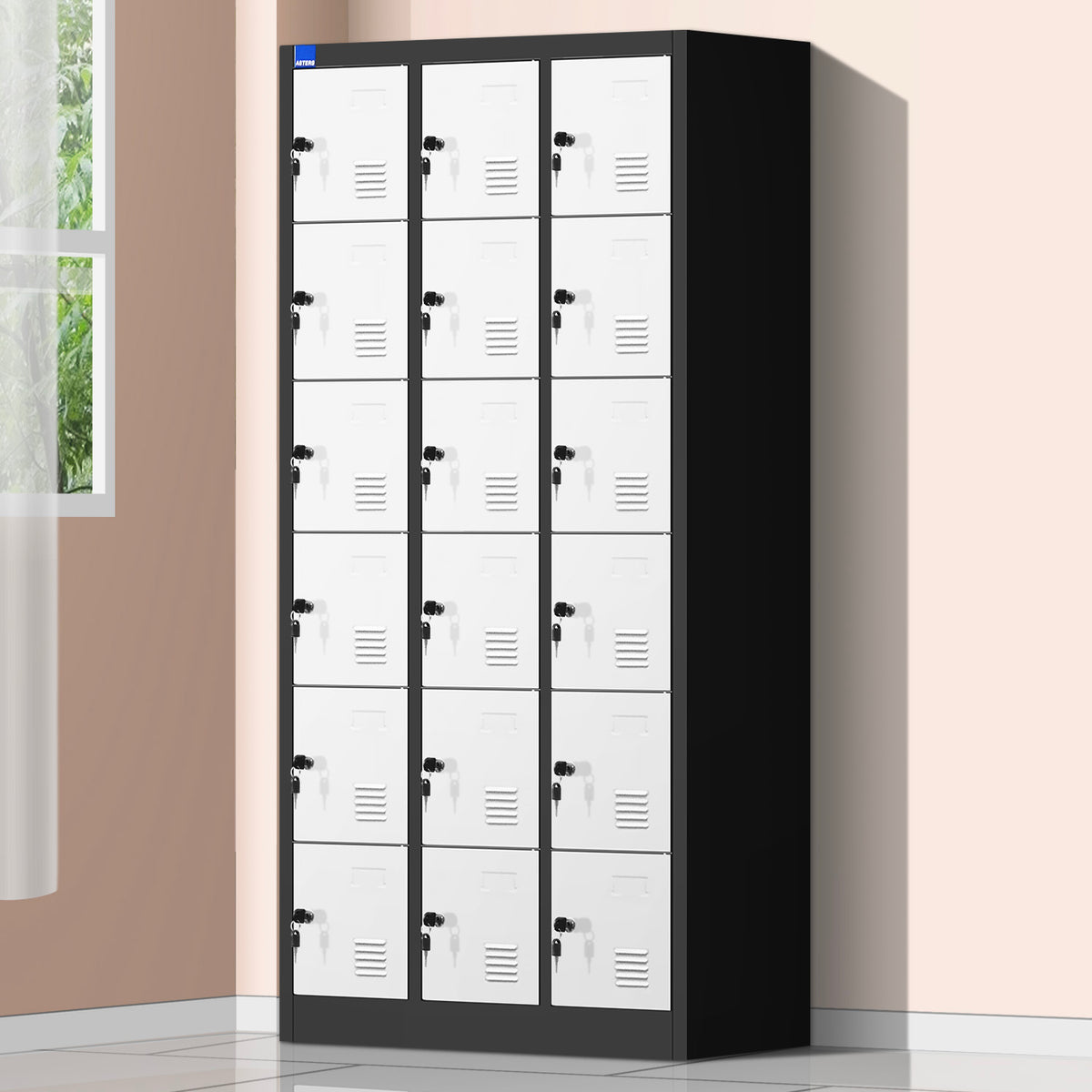 Asters (CC-C18) Steel 18 Comp. Locker with Key Lock, Black/White ...
