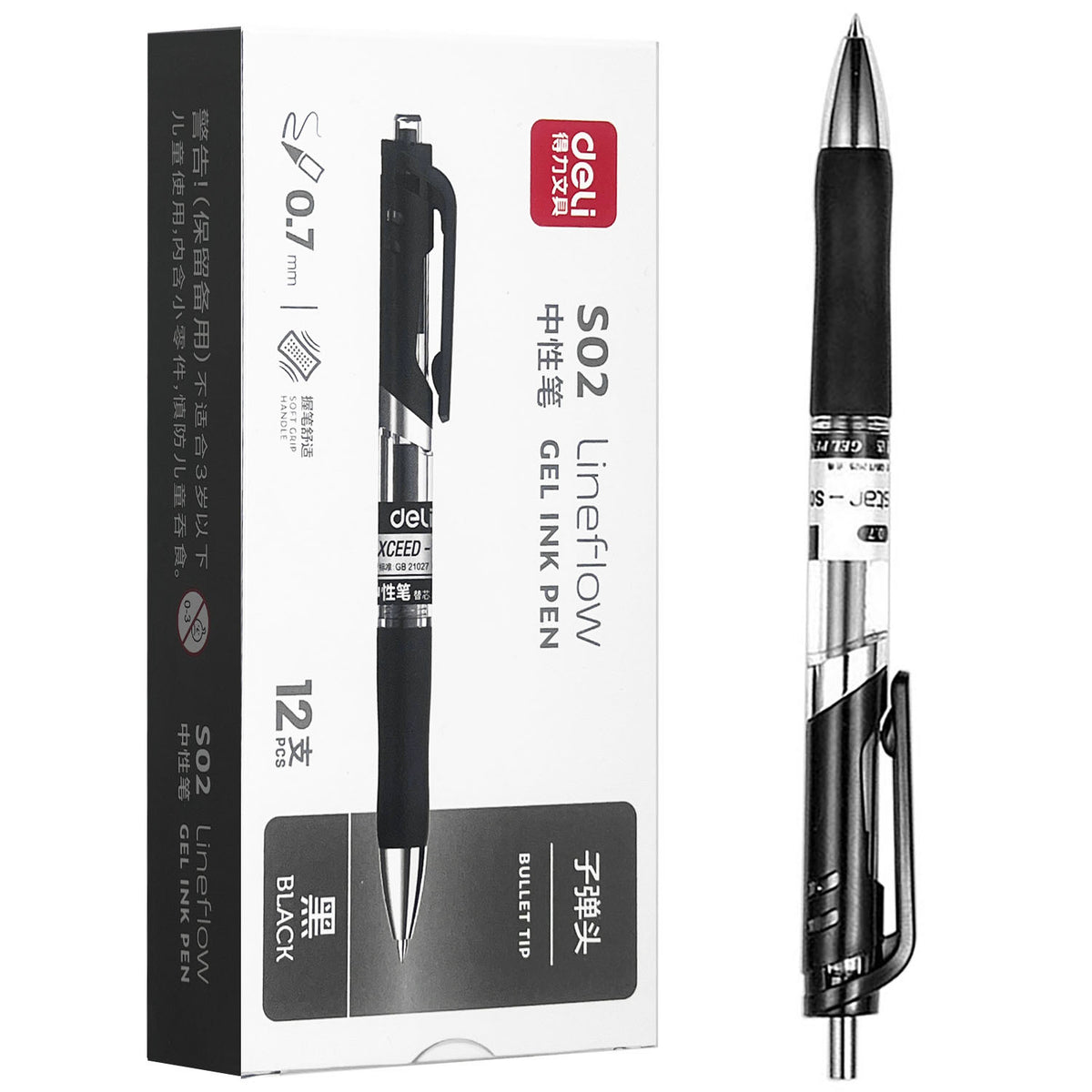 Deli (S02) 12Pcs 0.7mm Axceed Gel Ink Pen, Black– Asters Maldives