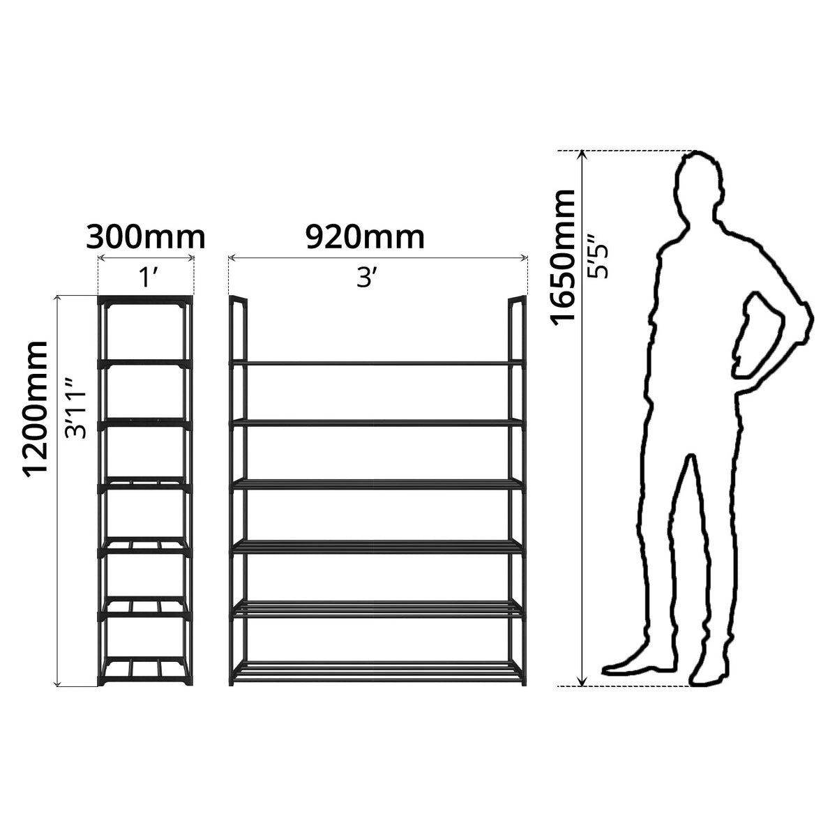 GDX (XJ92121S) 6-Tier Shoe Rack, Black– Asters Maldives
