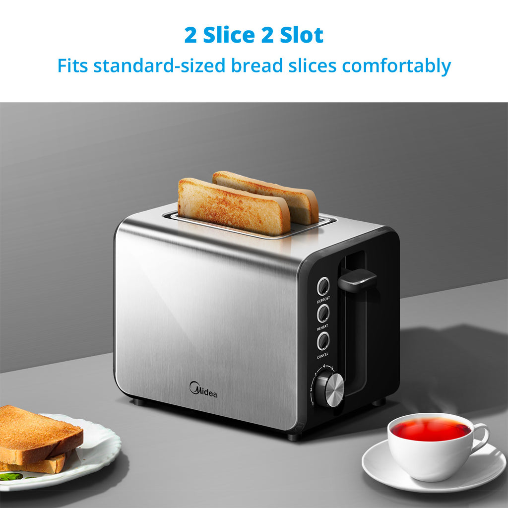 Midea (MT-RW2L20W) 2-Slot 800-950W Toaster, Black/Silver– Asters Maldives