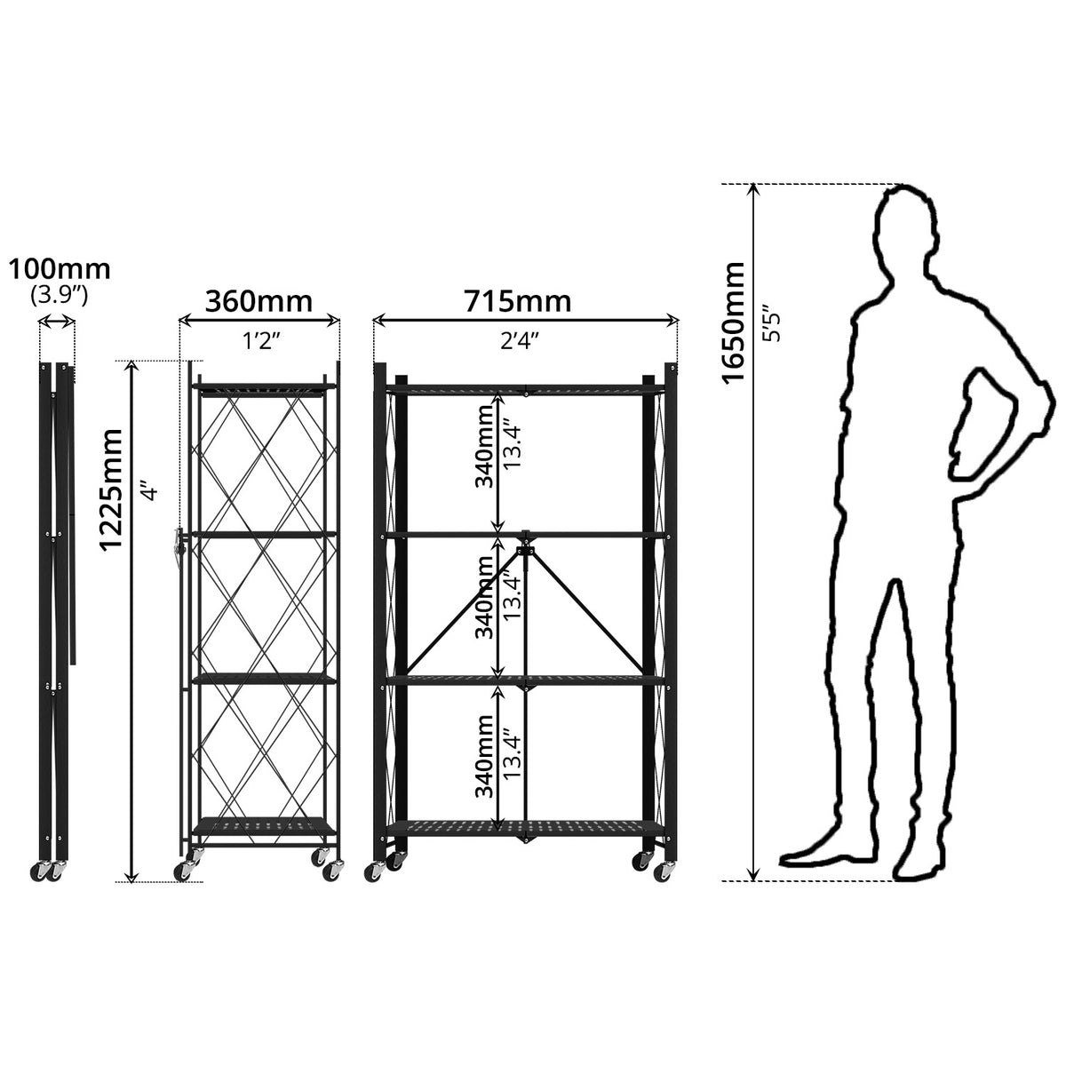 FH (ZD-710-4) 4-Tier Carbon Steel Storage Rack, Black– Asters Maldives