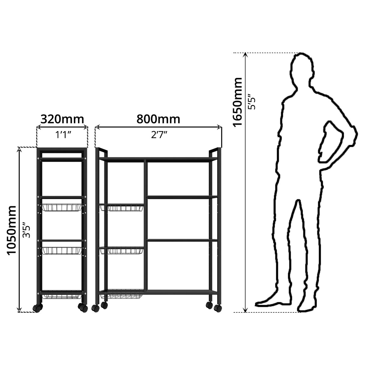 FH (WB-90) 4-Tier Carbon Steel Storage Rack, Black– Asters Maldives